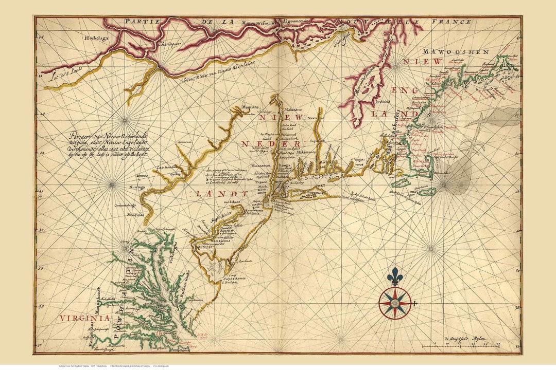 New England to Virginia 1639 Map by Vinckeboons - Reprint - Atlantic ...