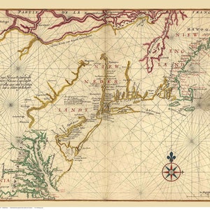 New England to Virginia 1639 Map by Vinckeboons - Reprint - Atlantic ...