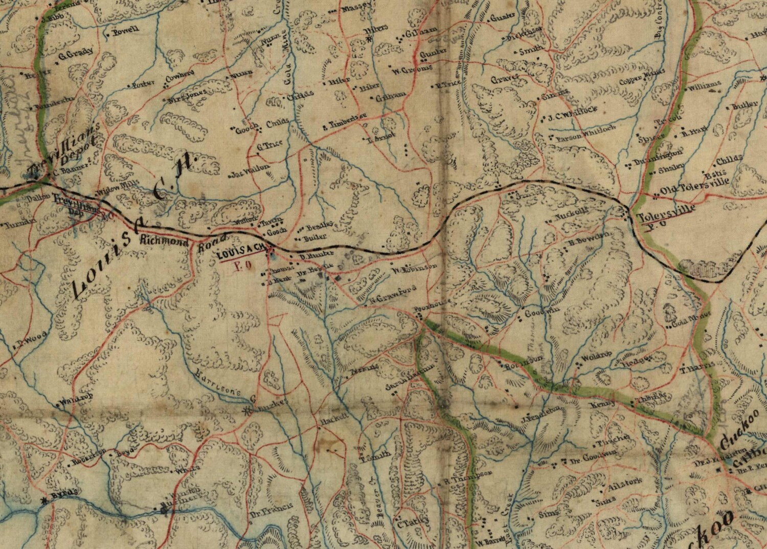 Louisa County Virginia 1860x Old Wall Map With Homeowner Names ...