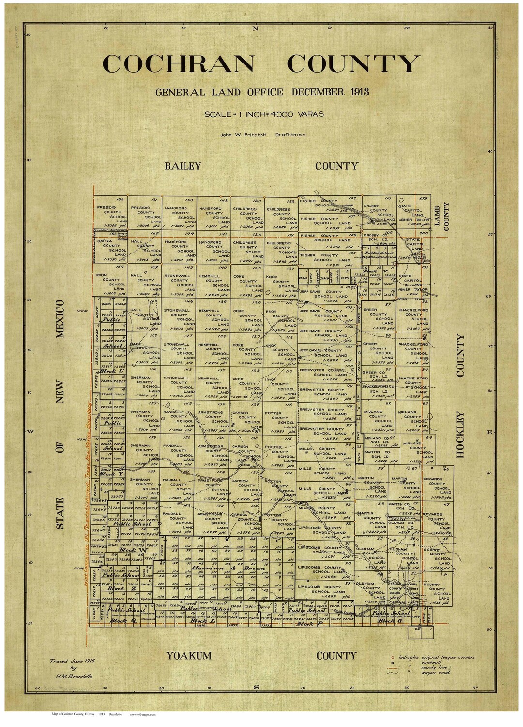 Cochran County, Texas - 1913 - Old Wall Map Reprint With Land Owners ...