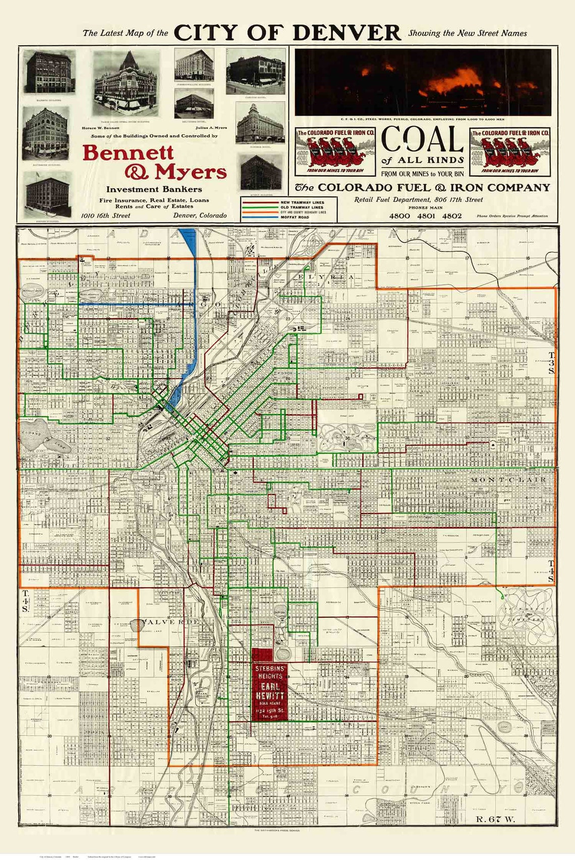 Denver Colorado 1904 Old Map Reprint Landowner Names Genealogy - Etsy