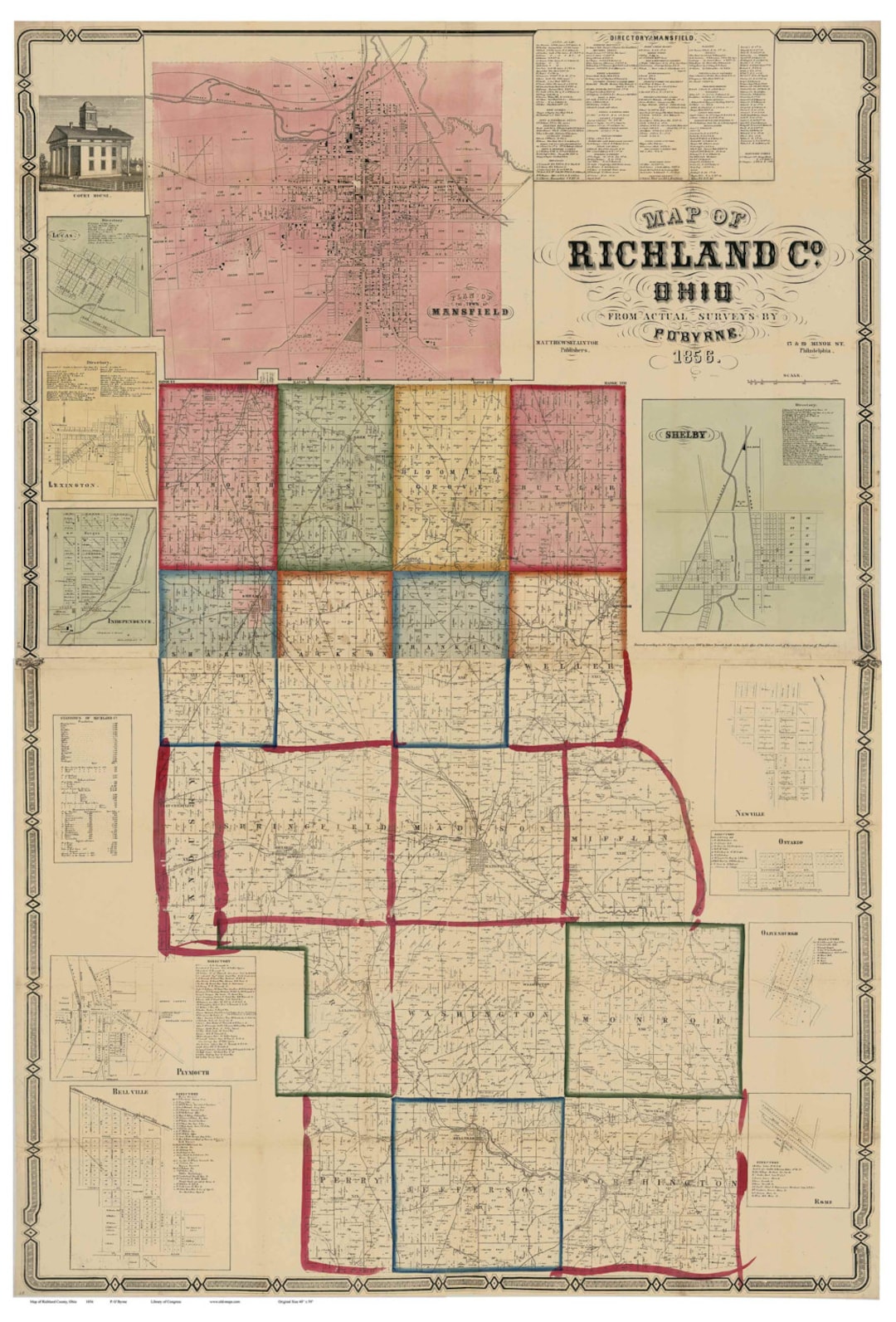 Richland County Ohio 1856 - Old Wall Map Reprint With Homeowner Names ...