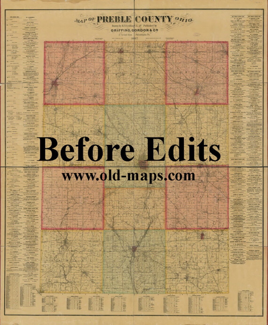 Preble County Ohio 1887 Old Wall Map Reprint With Homeowner - Etsy