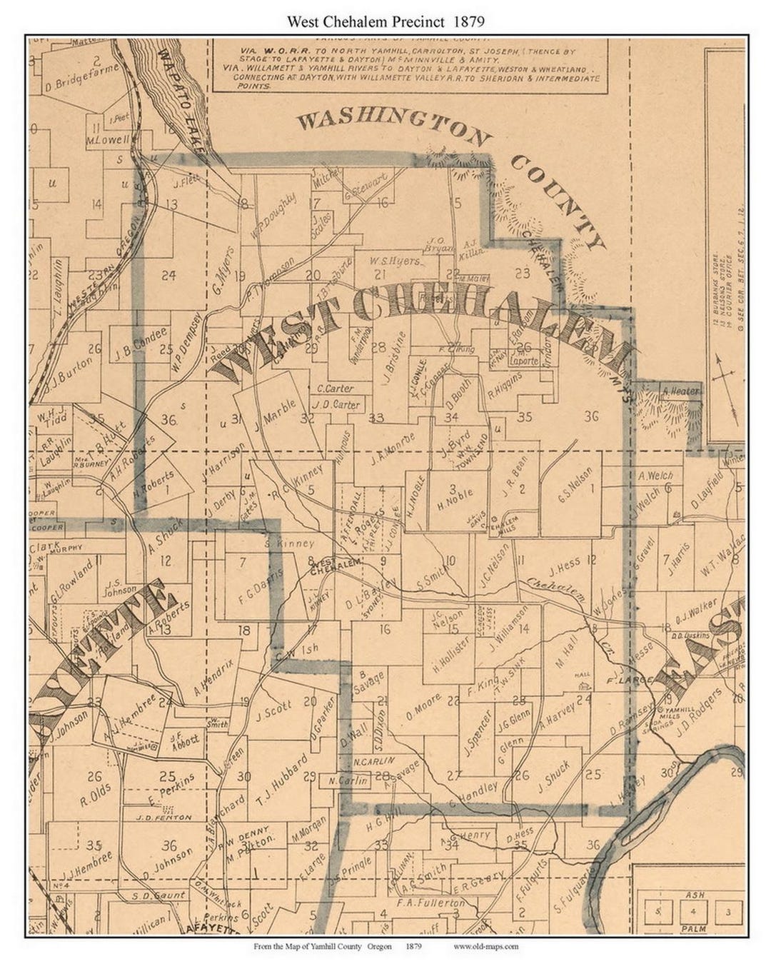 West Chehalem Precinct 1879 Old Town Map With Homeowner Names - Oregon ...