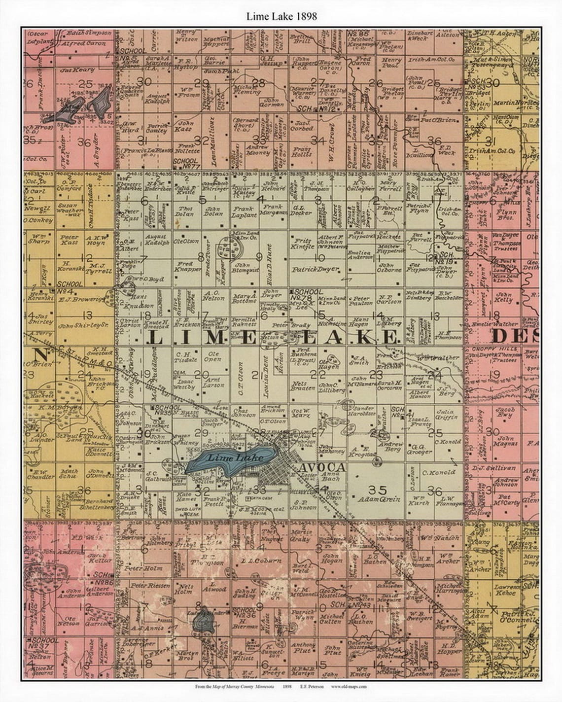 Lime Lake 1898 Old Town Map With Homeowner Names Minnesota - Etsy