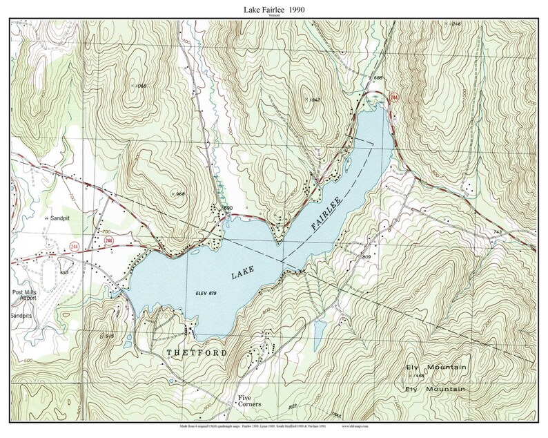 Lake Fairlee 1990 Old Topographic Map USGS Custom Composite Reprint ...