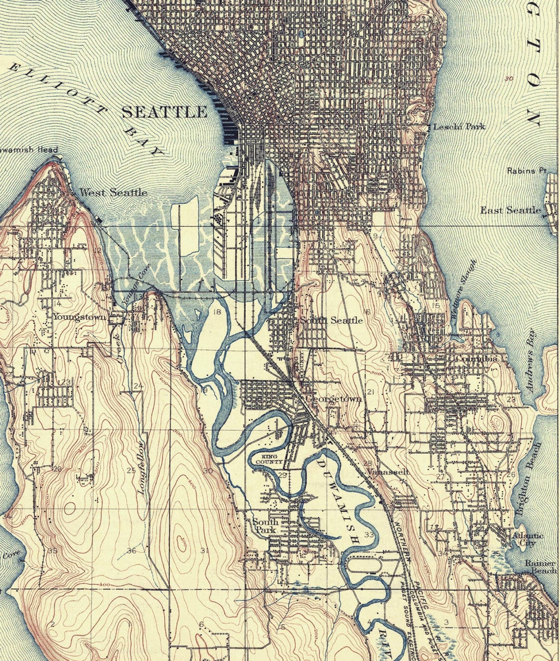Seattle 1909 Old Topo Map Puget Sound Edited Reprint of - Etsy