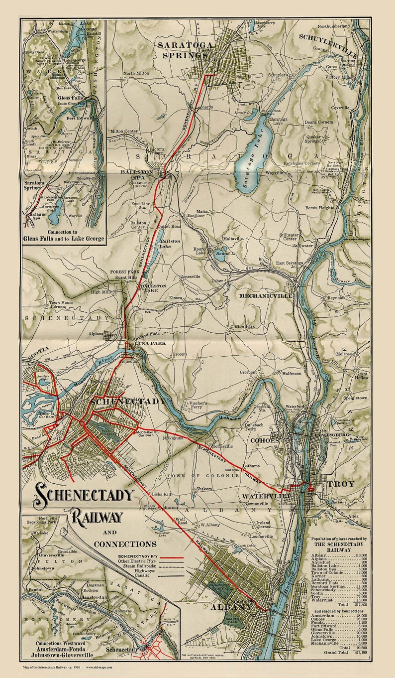 Schenectady Railway Map Ca. 1910 Albany Saratoga Springs Cohoes ...