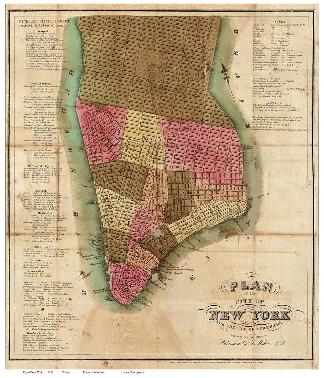 New York City - 1831 Map by Mahon - Reprint NYC - Etsy