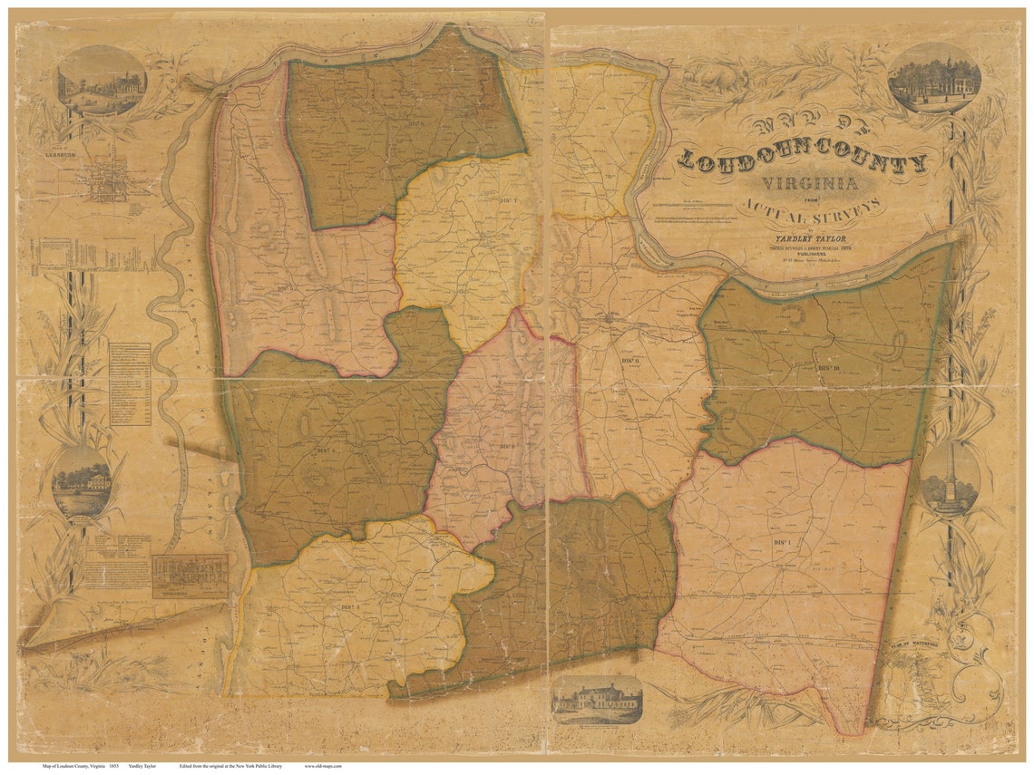 Loudoun County Virginia 1853 Old Wall Map With Homeowners - Etsy