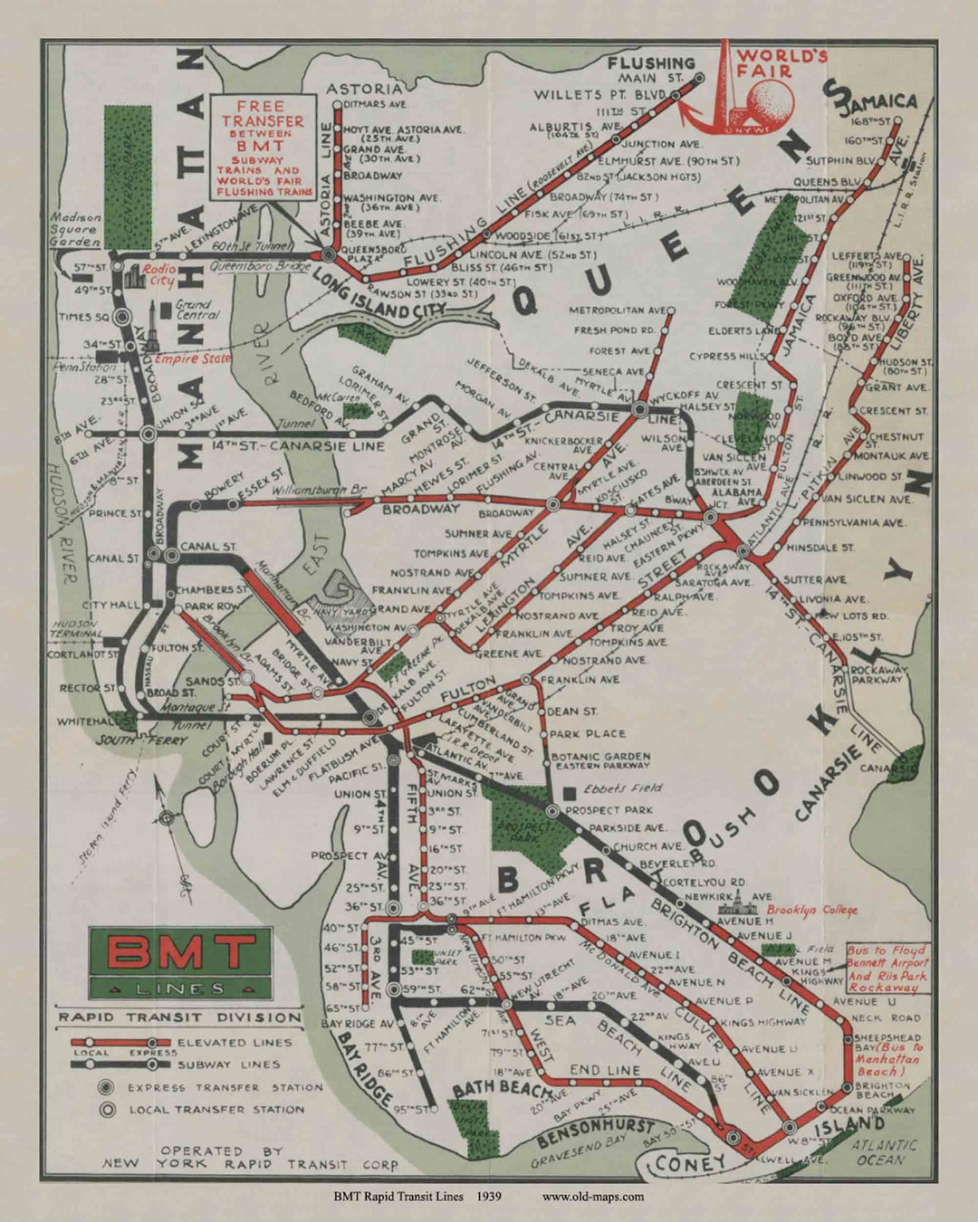 1939 Subway Map Rapid Transit (map Only) Old Map - New York City ...