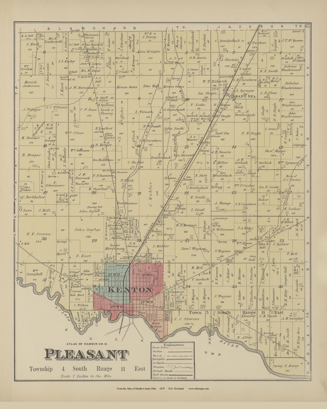 Pleasant 1879 - Old Town Map Reprint - Hardin County, Ohio - Homeowner ...