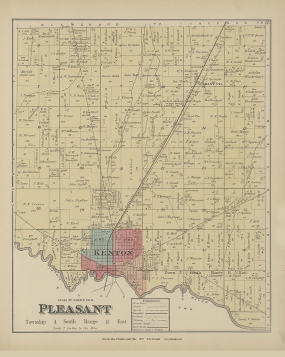 Pleasant 1879 Old Town Map Reprint Hardin County Ohio - Etsy