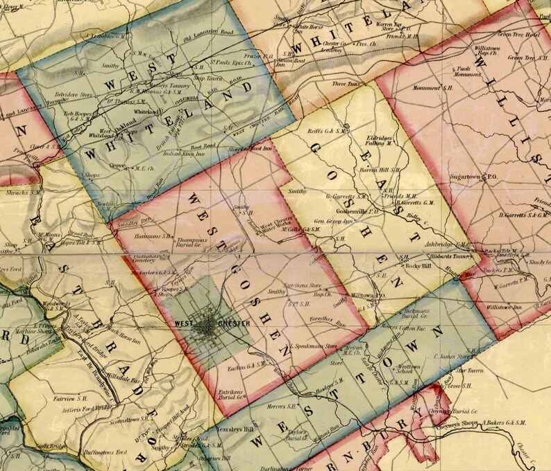 Chester County Pennsylvania 1856 Old Wall Map With Homeowner | Etsy