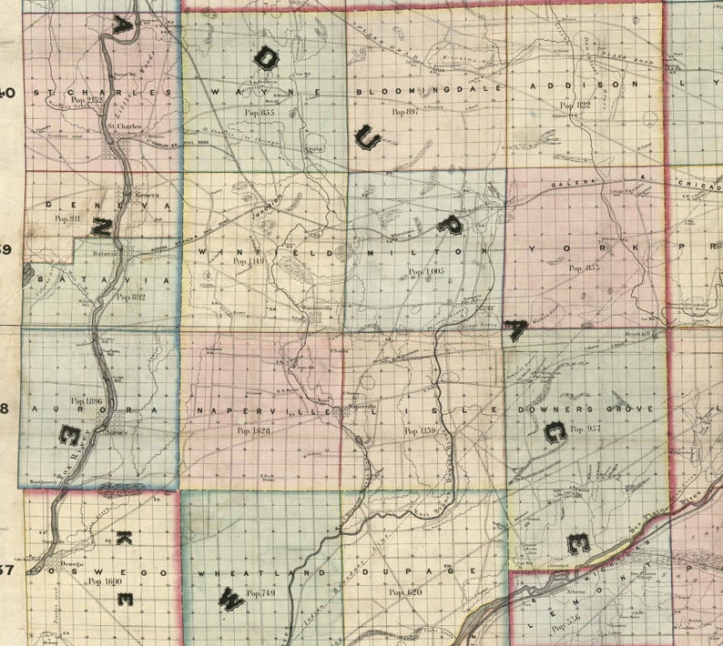Cook & Dupage Counties Illinois 1851 - Old Wall Map Reprint With ...