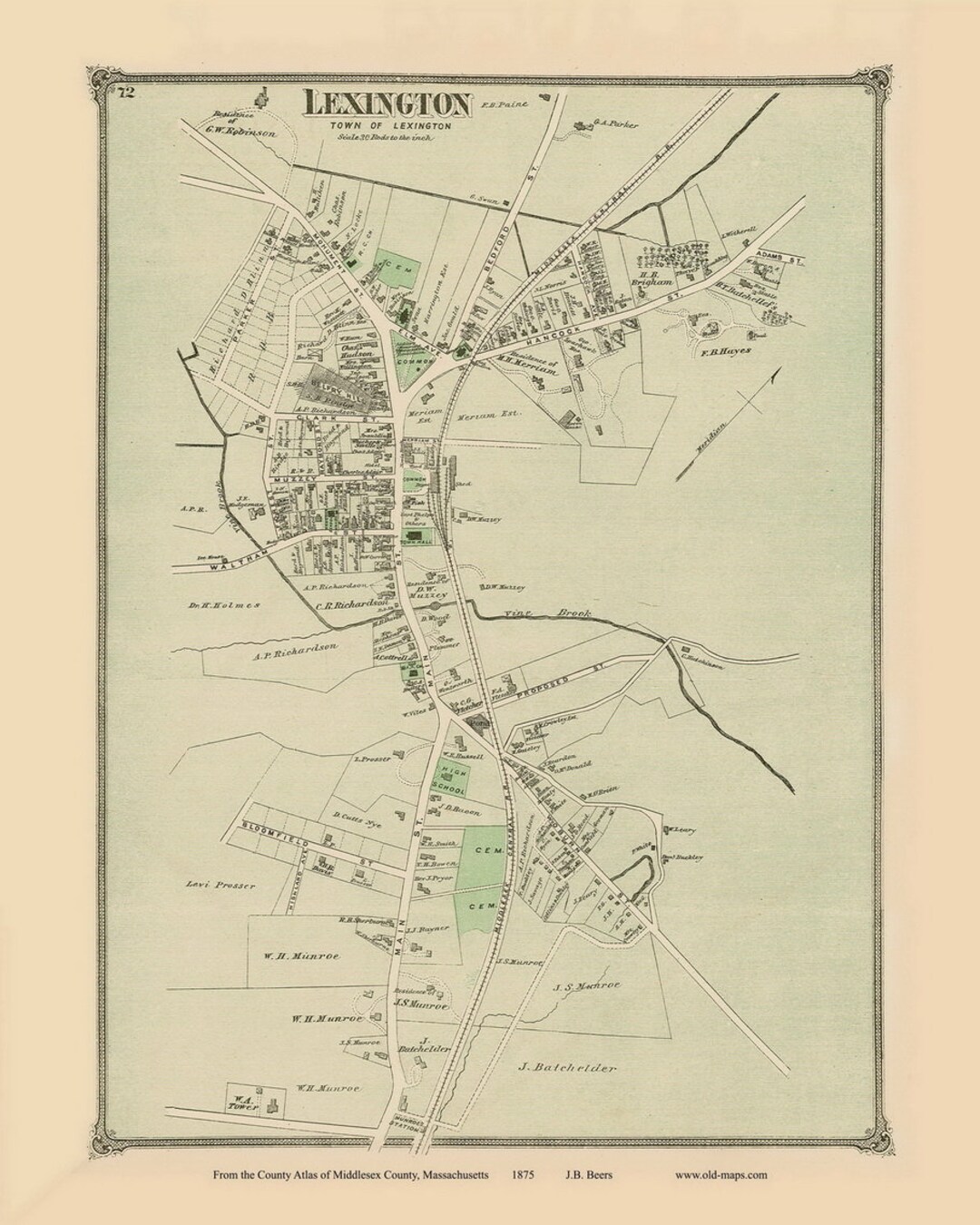 Lexington Village - 1875 - Old Town Map Reprint - Middlesex County ...