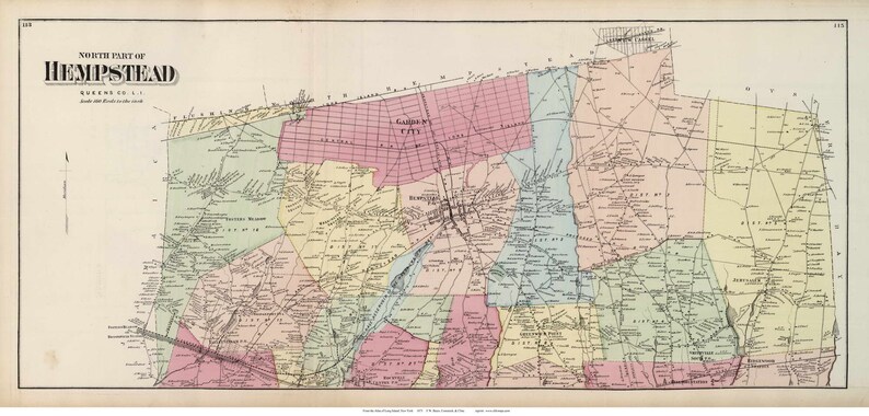 Hempstead North 1873 Old Map Long Island New York With Homeowner Names ...