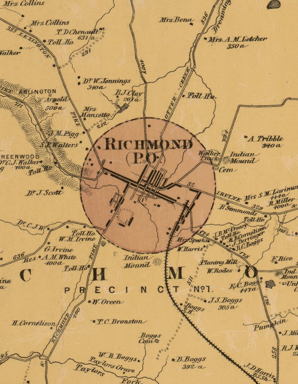 Madison County Kentucky 1876 Old Wall Map With Homeowner | Etsy