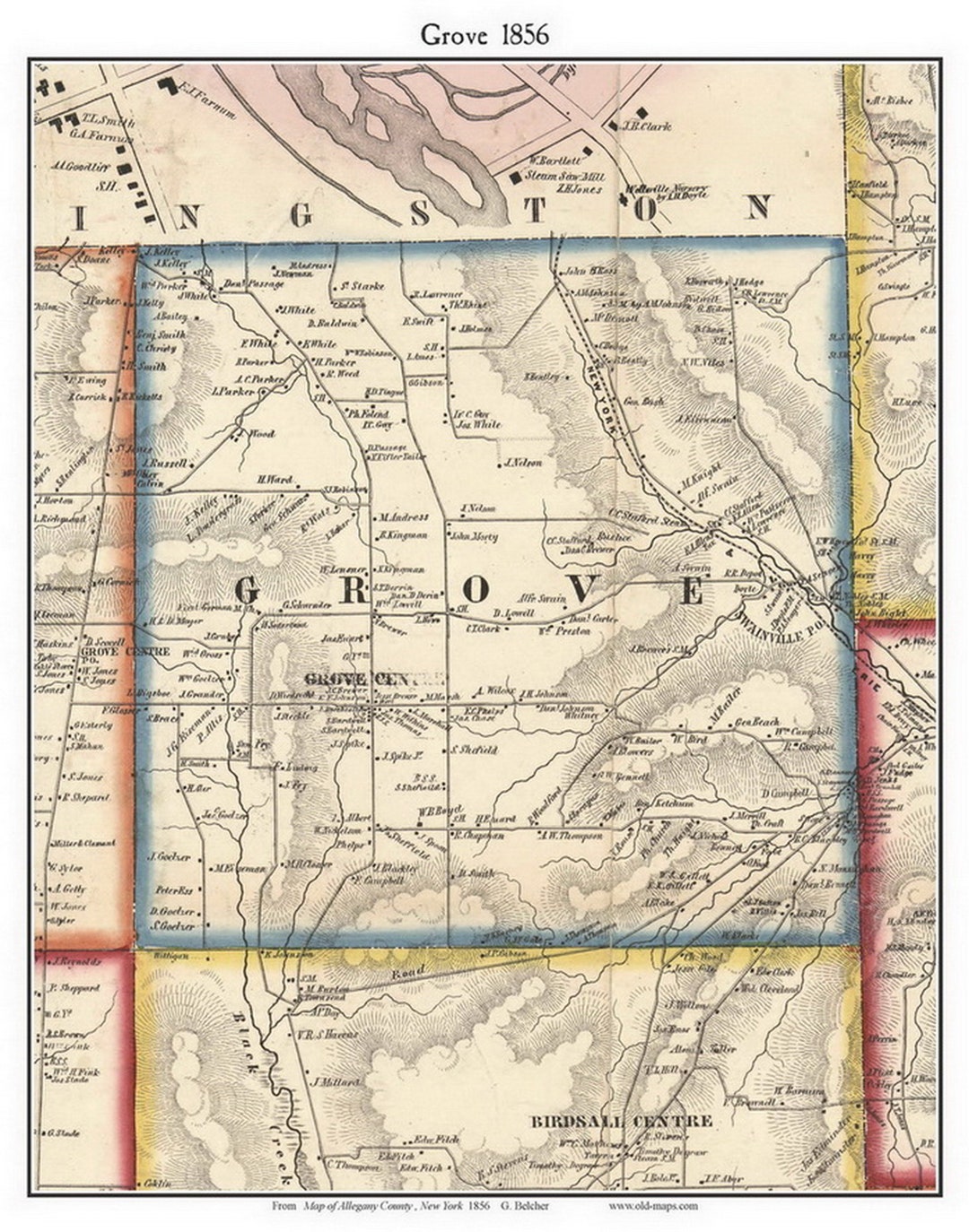 Grove 1856 Old Town Map With Homeowner Names New York - Reprint ...