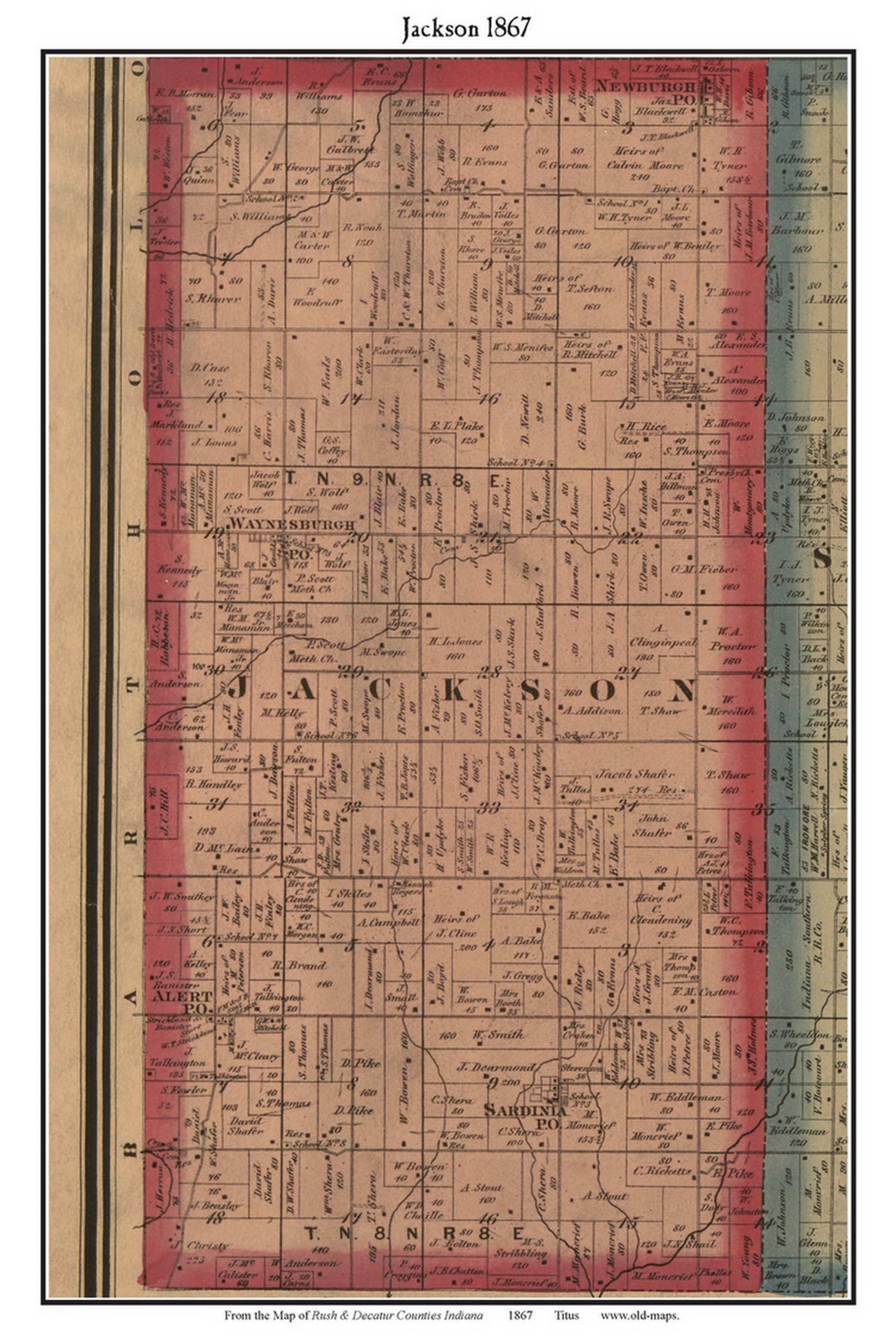 Jackson 1867 Old Town Map With Homeowner Names Indiana Waynesborough ...