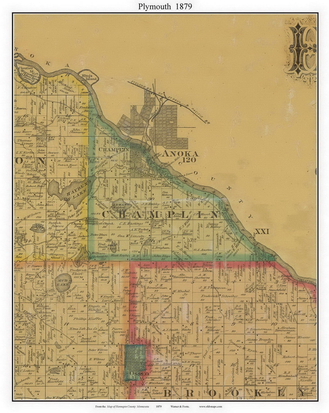 Champlin 1879 Old Town Map With Homeowner Names Minnesota - Etsy