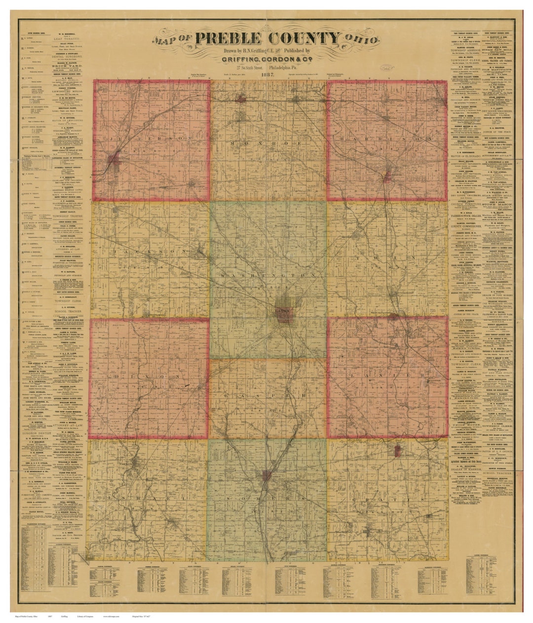 Preble County Ohio 1887 - Old Wall Map Reprint With Homeowner Names ...
