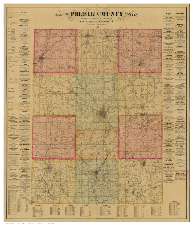 Preble County Ohio 1887 - Old Wall Map Reprint With Homeowner Names ...