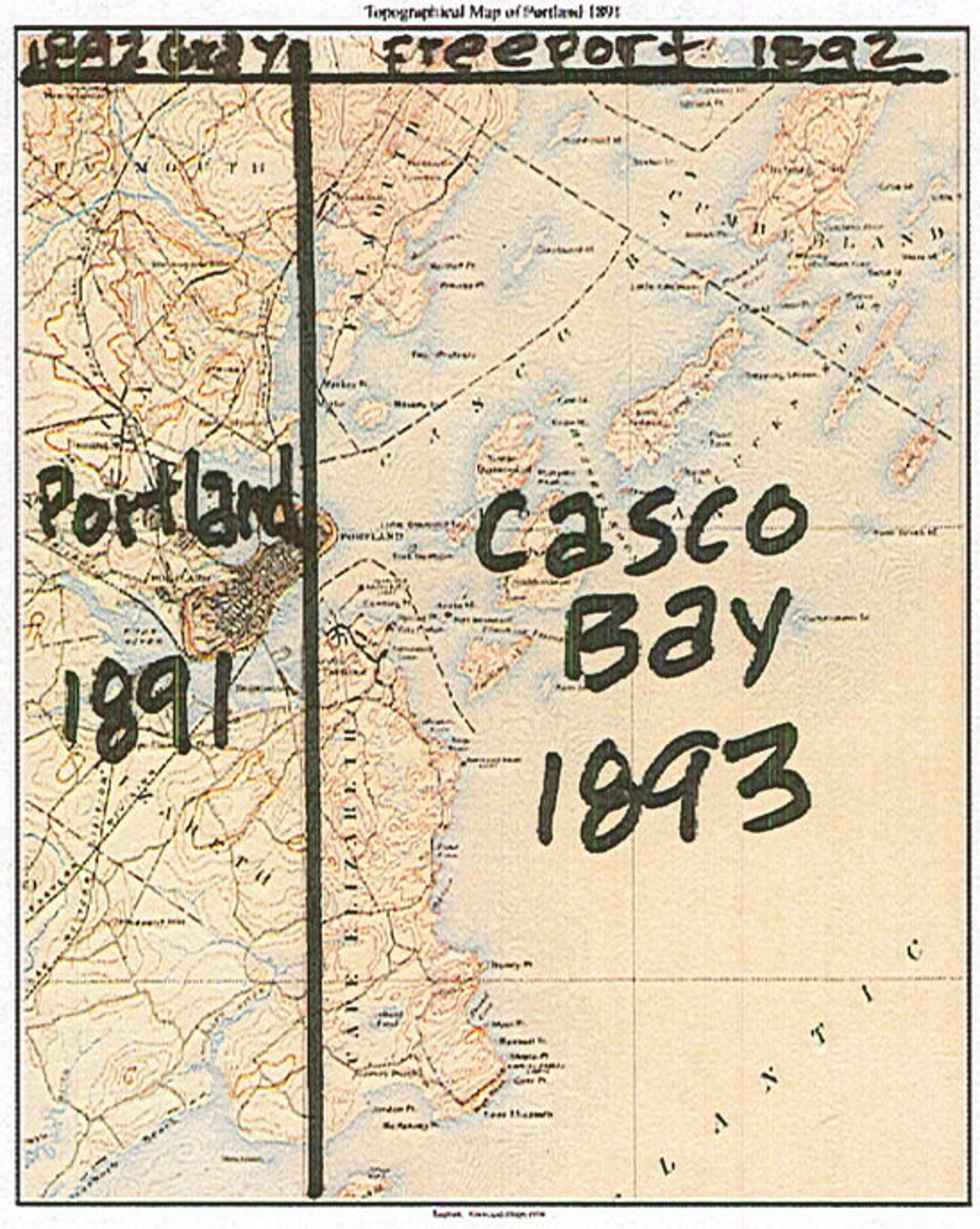Portland 1891 Old Topographic Map USGS - Custom Composite Reprint Maine ...