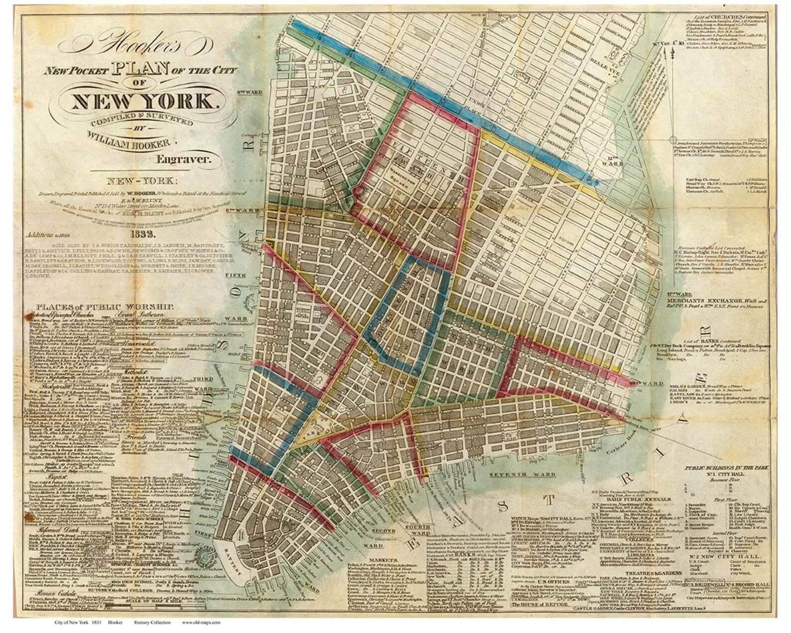 New York City 1833 Map by William Hooker Reprint NYC - Etsy