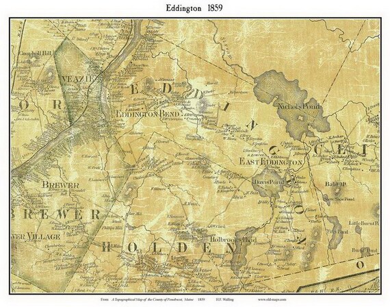 Eddington 1859 Old Town Map With Homeowner Names Maine - Etsy