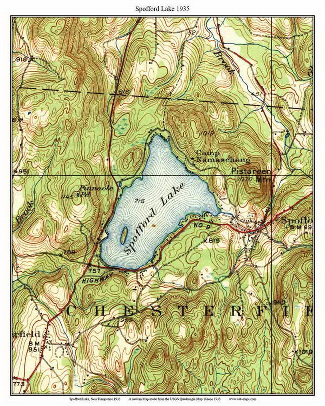 Spofford Lake - 1935 Old Topographic Map USGS Custom Reprint New ...