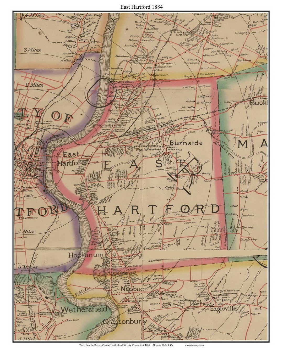 East Hartford 1884 Old Town Map With Homeowner Names Connecticut ...
