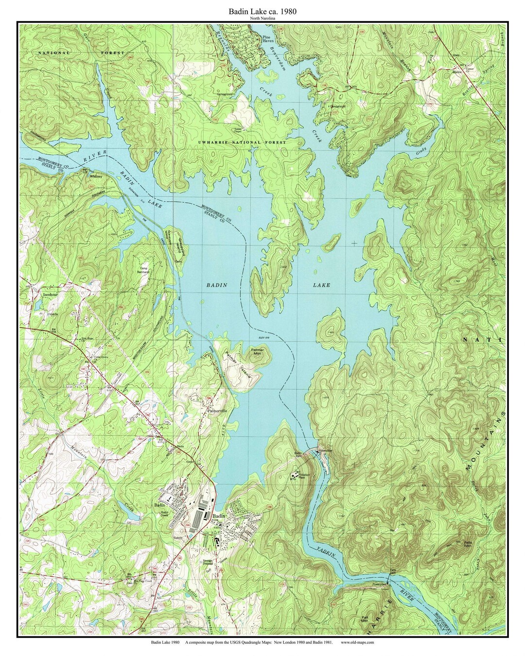 Badin Lake 1980 Old Map Topo Custom Composite USGS Reprint 7x7 North ...
