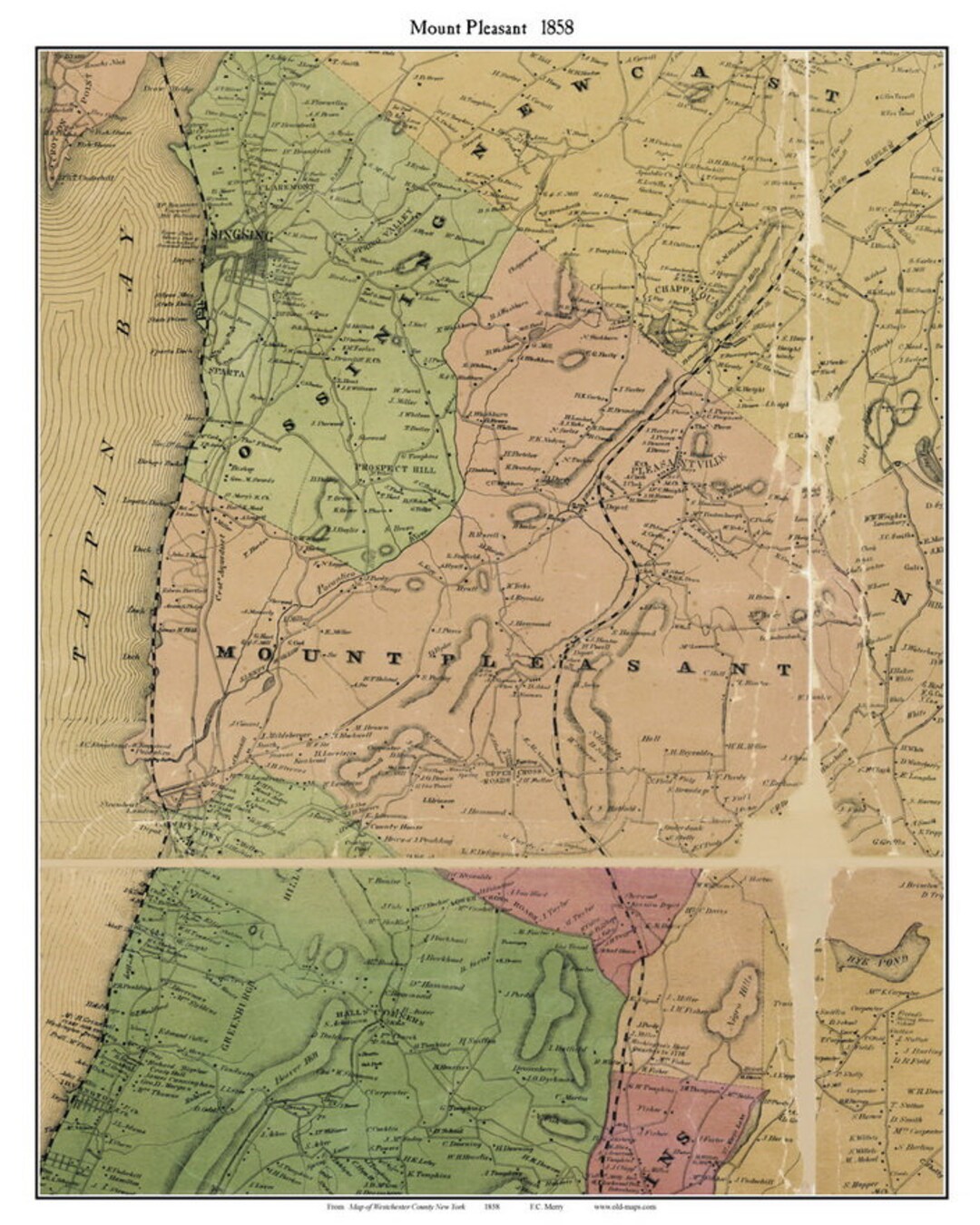 Mount Pleasant 1858 Old Town Map With Homeowner Names New York ...