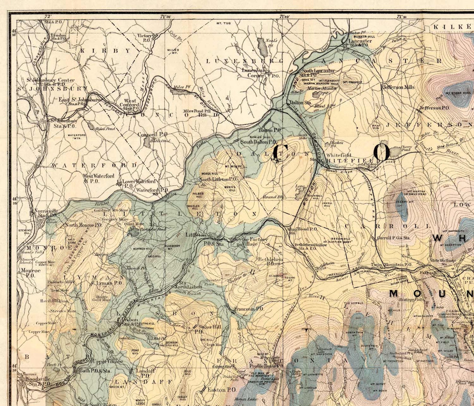 White Mountains 1881 Old Topographic Map Reprint New - Etsy