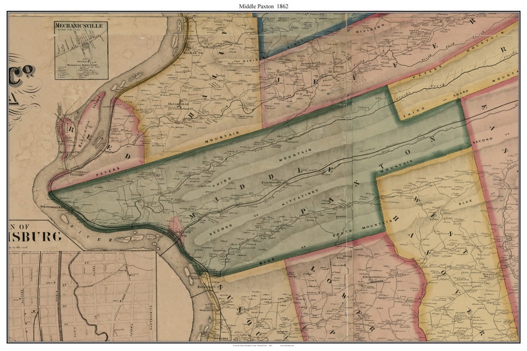 Middle Paxton 1862 Old Town Map With Homeowner Names - Pennsylvania ...