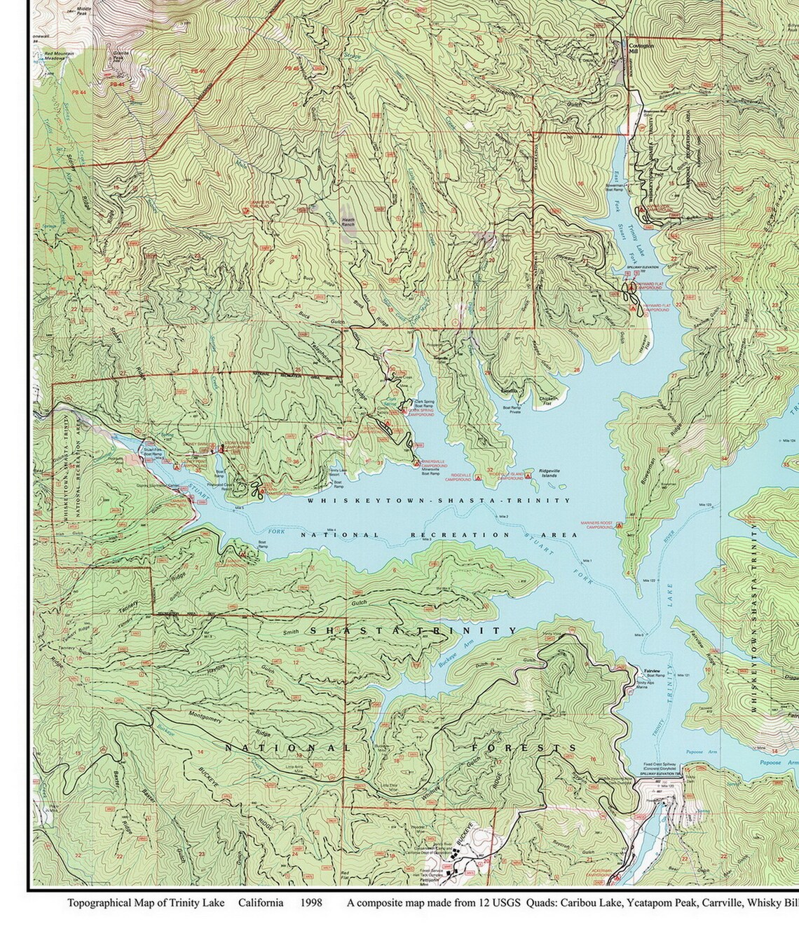 Trinity Lake 1998 Old Topographic Map USGS Custom Composite - Etsy
