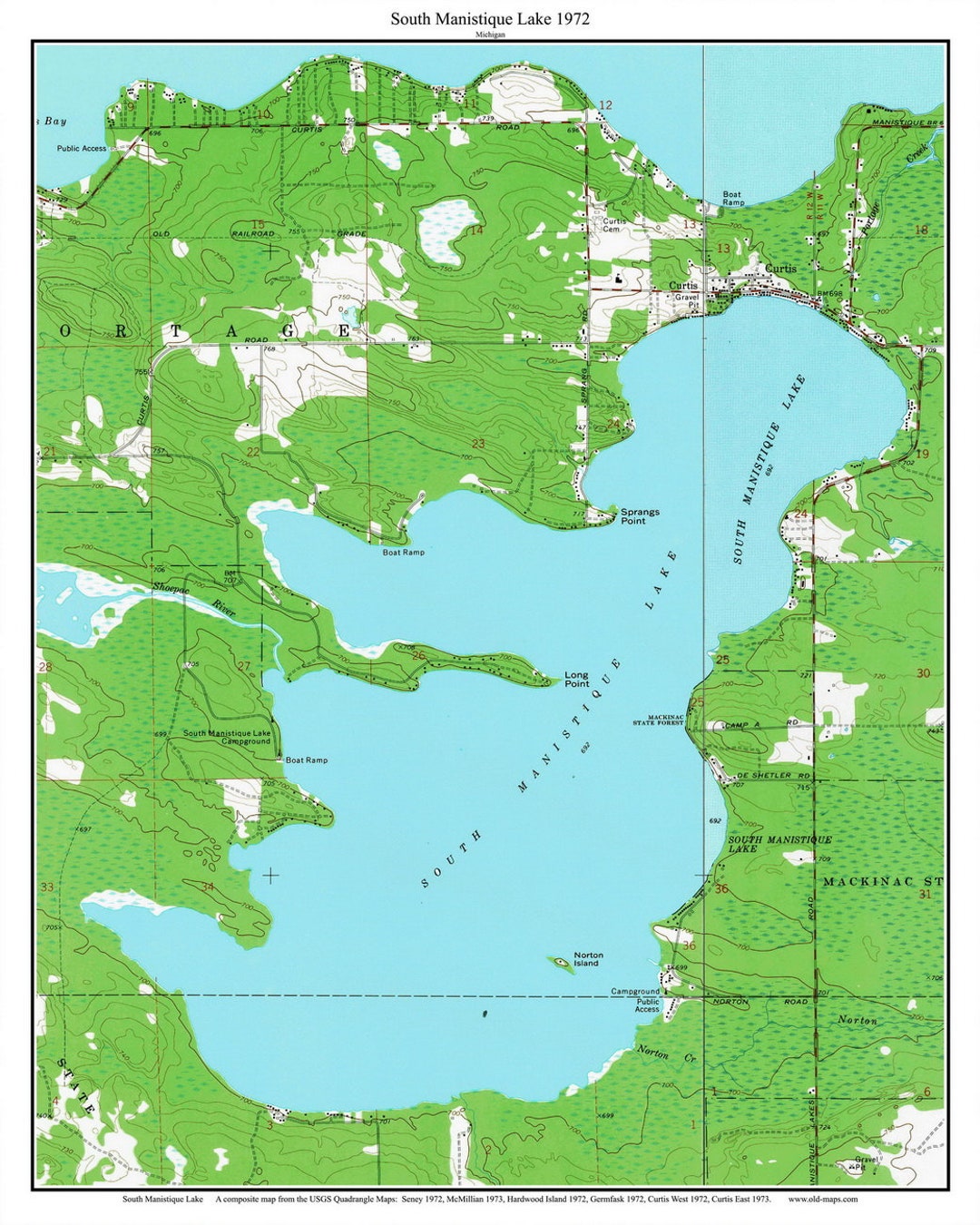 South Manistique Lake - 1972 Map Reprint - Michigan - Old Topographic ...