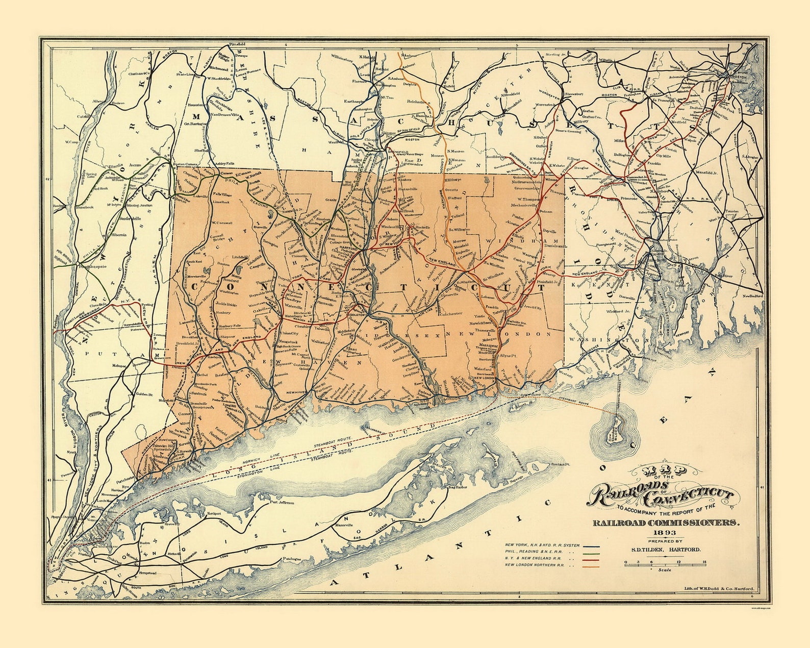 Connecticut Railroads 1893 Map - Reprint - State - Etsy
