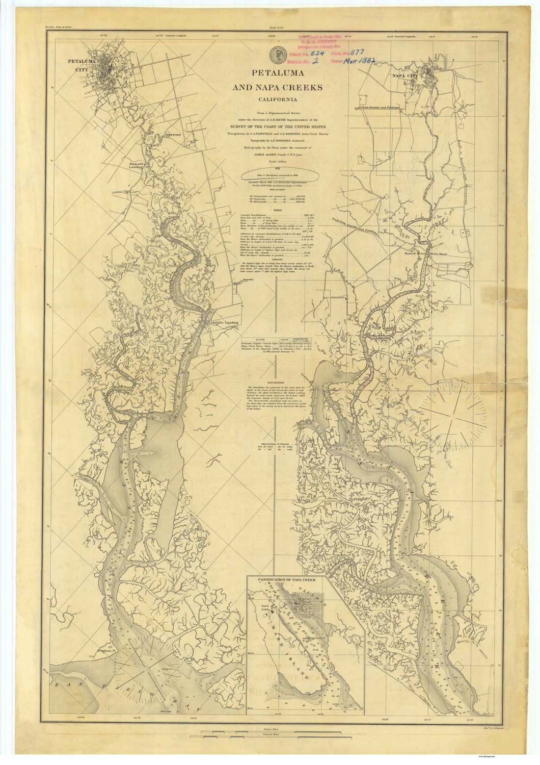 Petaluma and Napa Creeks 1885 Nautical Map PC Harbors 624 - Etsy
