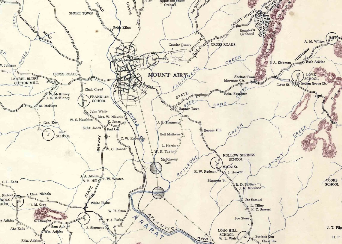 Surry County 1921 - Old Wall Map North Carolina With Homeowner Names ...