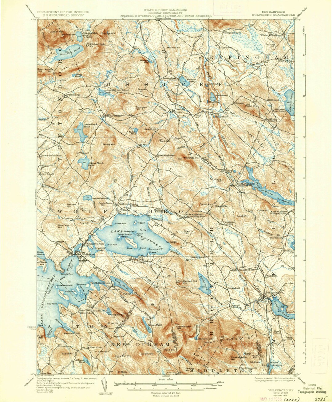 Wolfboro 1928 (1936) Old Topo Map - Ossipee Lake Wentworth New Durham ...