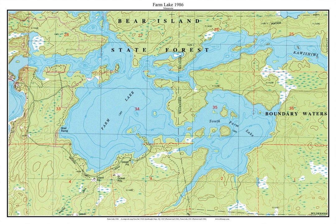 Farm Lake - 1986 - USGS Old Topographic Map Custom Composite Minnesota ...