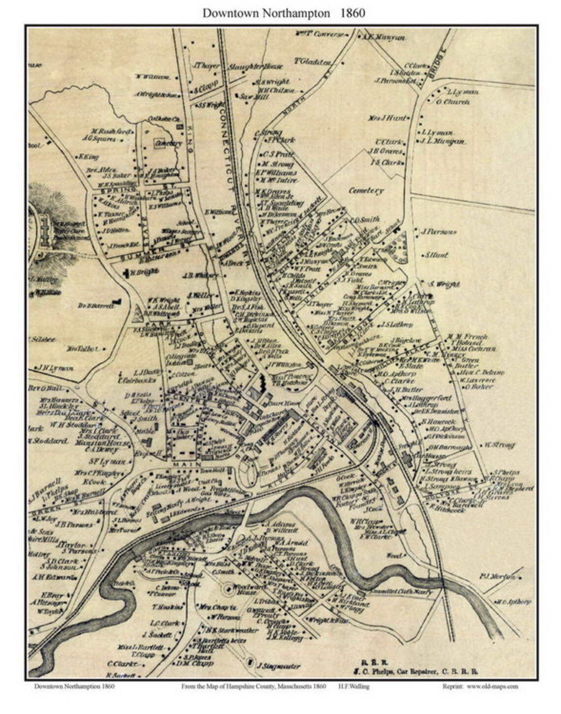 Northampton Downtown 1860 Old Town Map With Homeowner Names - Etsy