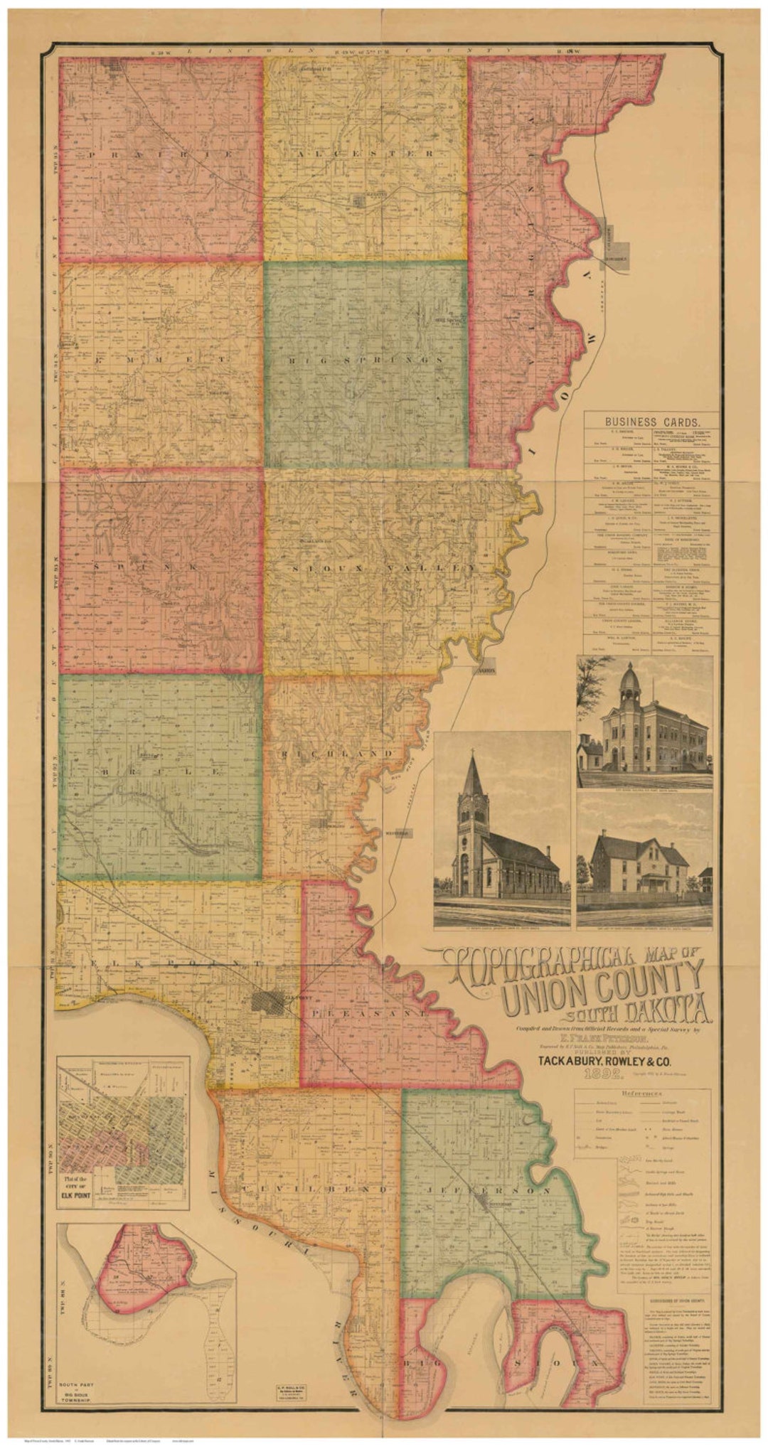 Union County South Dakota 1892 - Old Wall Map With Landowner Names ...