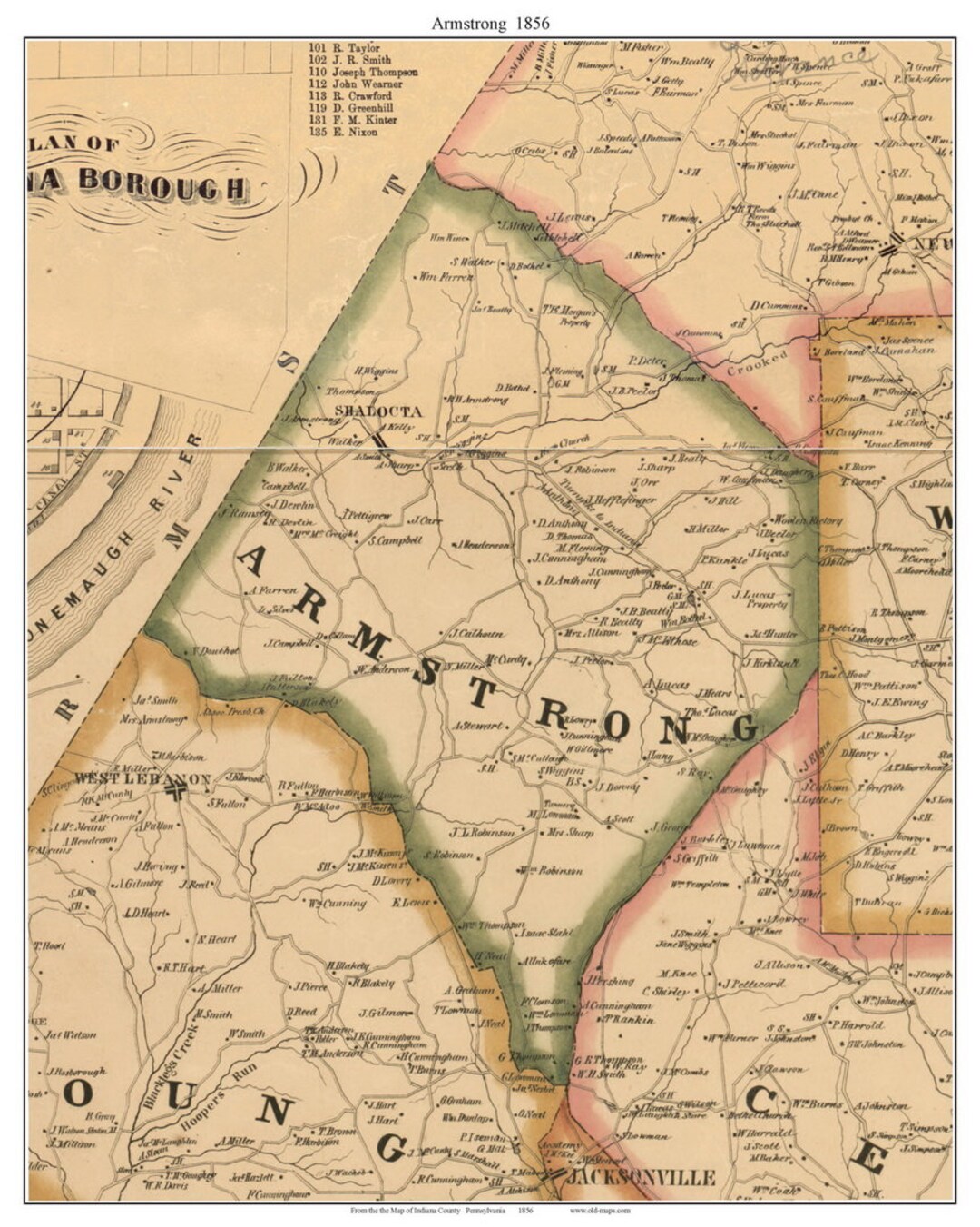 Armstrong 1856 - Old Town Map - Pennsylvania - Reprint Genealogy ...