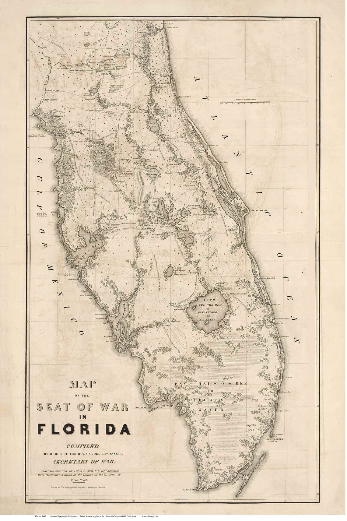 Florida 1838 Map Seat of War Seminole War US Army Reprint 1843 - Etsy