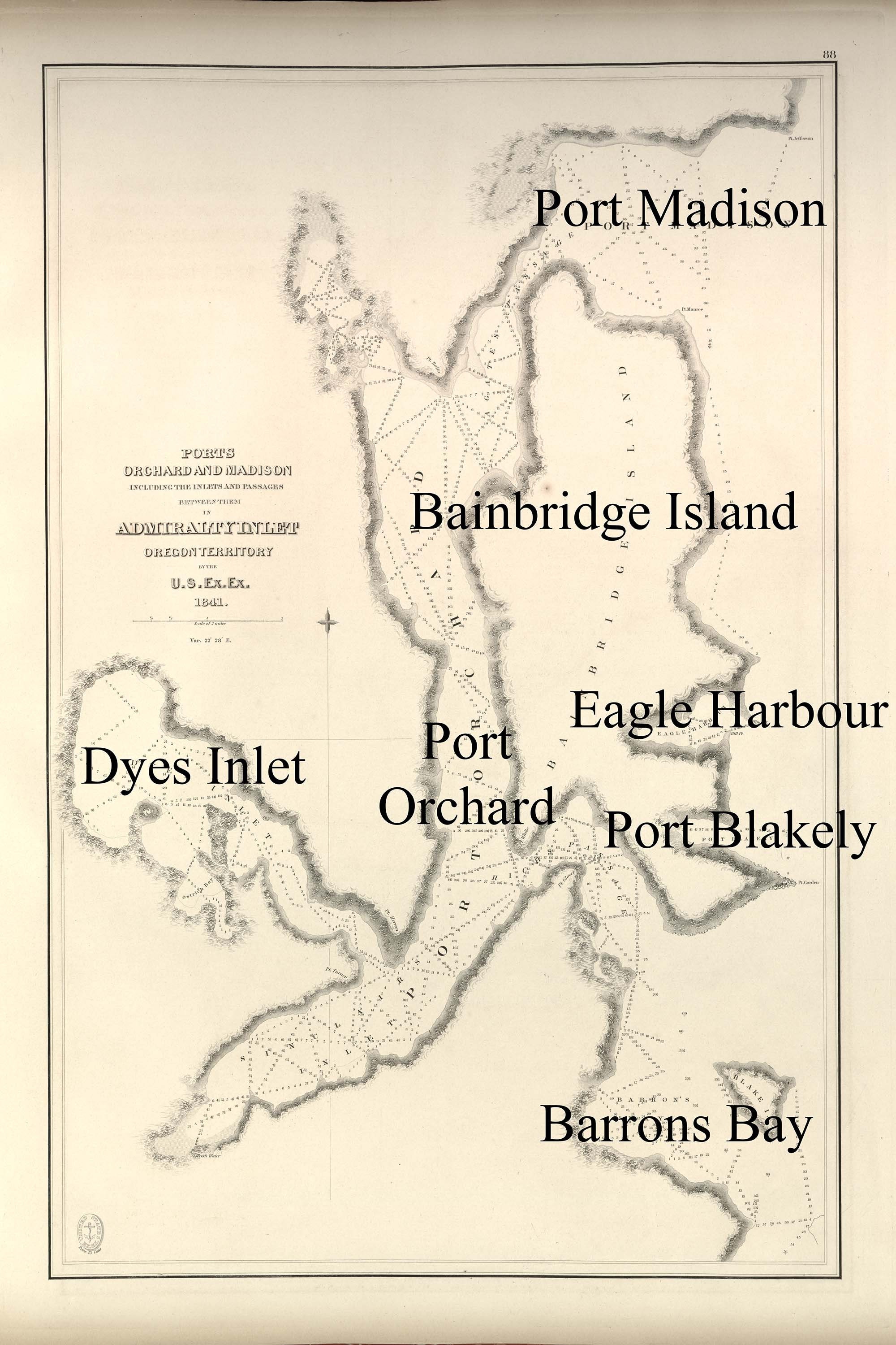 Bainbridge Island Port Orchard Port Madison 1841 Nautical Map | Etsy