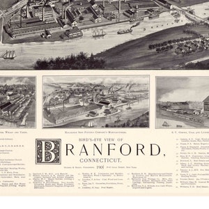 Branford Connecticut 1905 Birds Eye View CT Reprint - Etsy