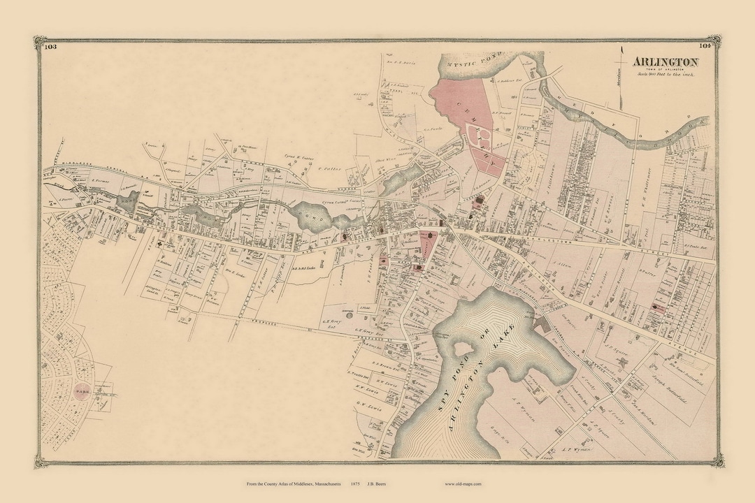 Arlington Village 1875 - Old Town Map Reprint - Middlesex County ...